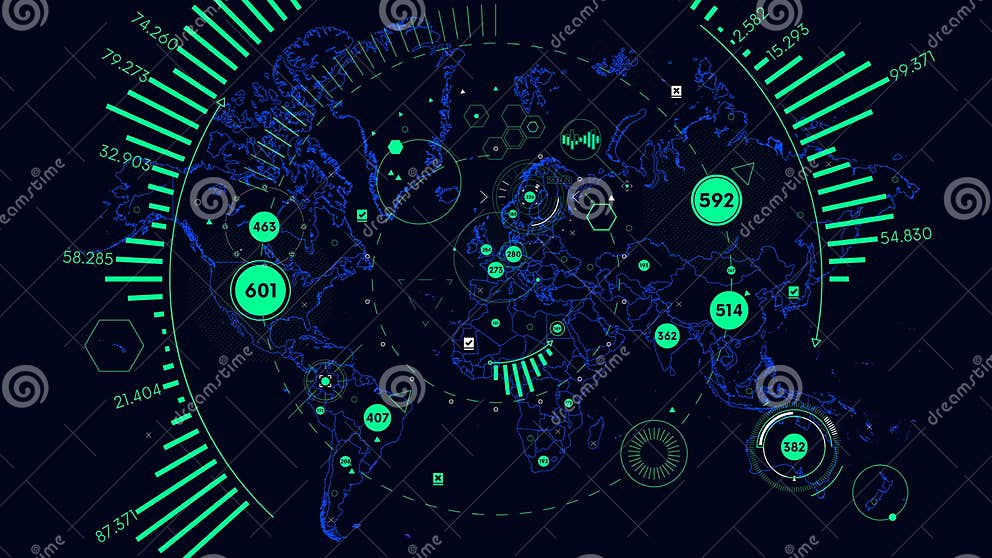 Hud Futuristic Interface Data Visualisation Vector World Map of World ...