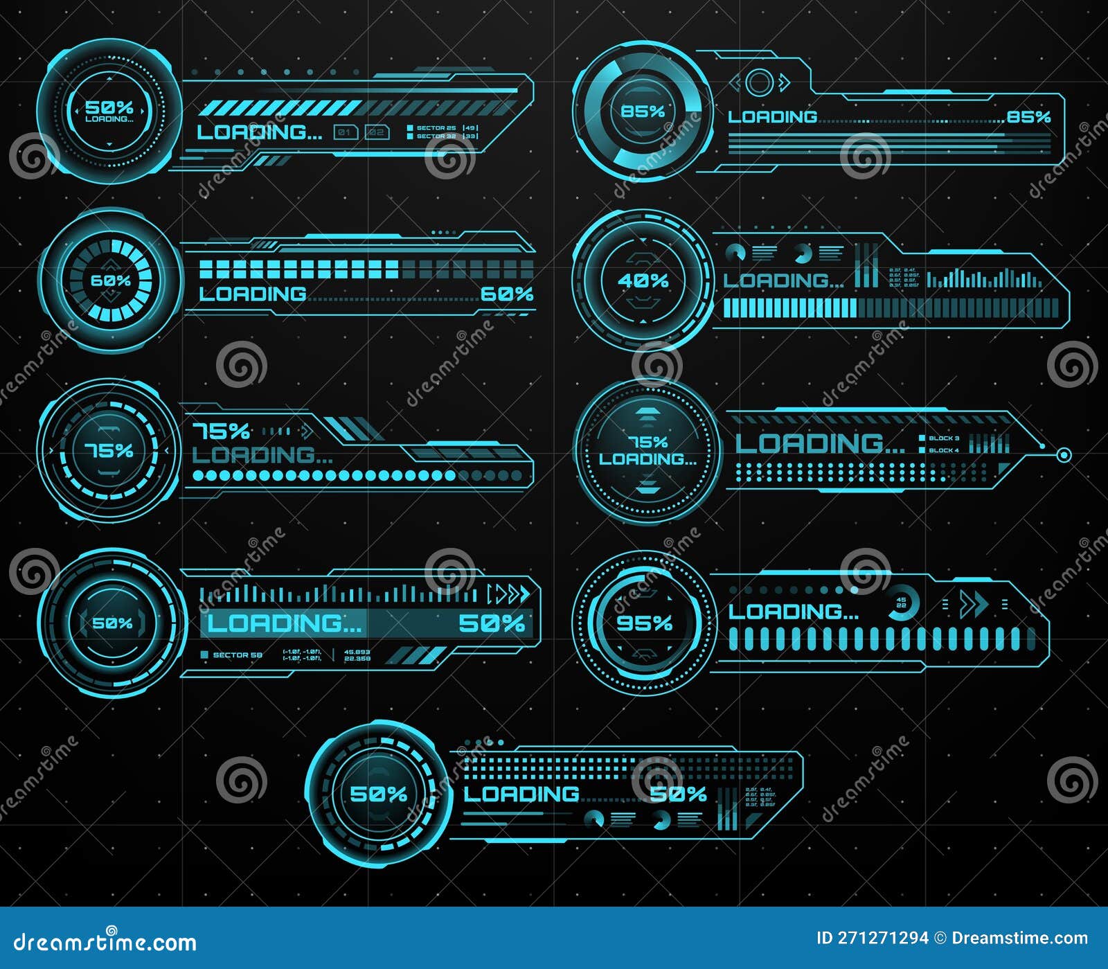 HUD Futuristic Loading Bars, Sci Fi User Interface Stock Illustration - Illustration of panel ...