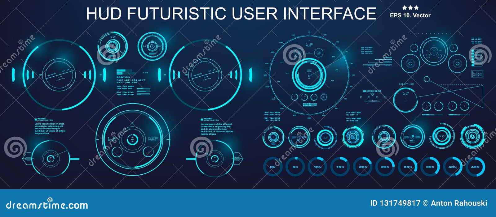HUD Futuristic Blue User Interface, Dashboard Display Virtual Reality ... HUD Futuristic Blue User Interface, Dashboard Display Virtual Reality ...