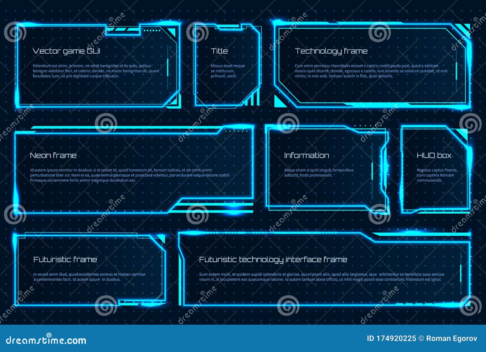 HUD Game Element. Futuristic Tech Screen Template With Text Messages ... HUD Game Element. Futuristic Tech Screen Template With Text Messages ...