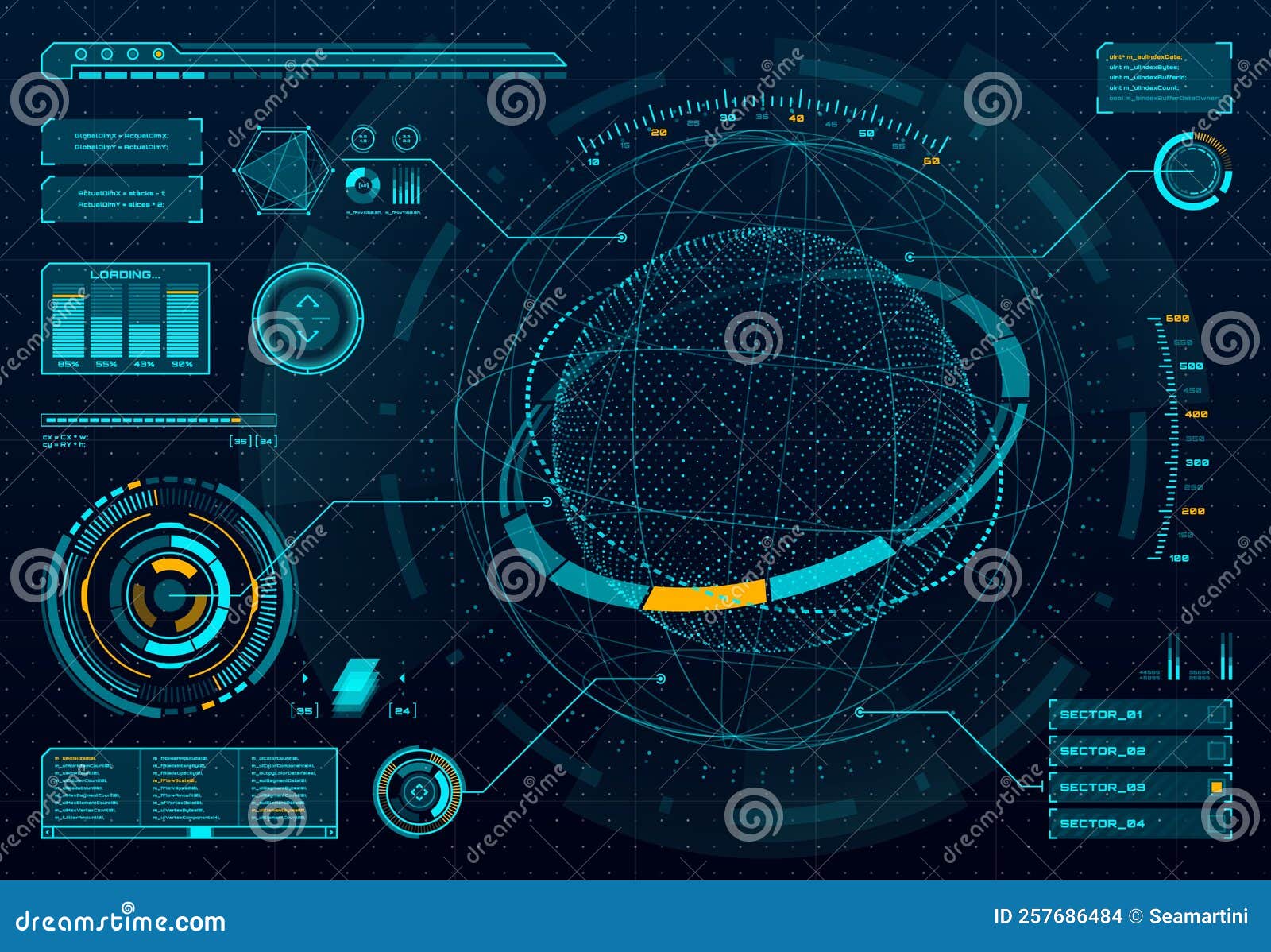 HUD Infographic, Dashboard Panel with Space Sphere Stock Vector ...