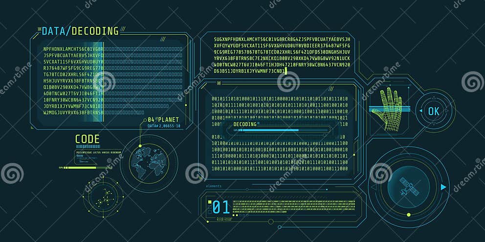 HUD Interface Design for Decoding Satellite Data. Stock Illustration ...