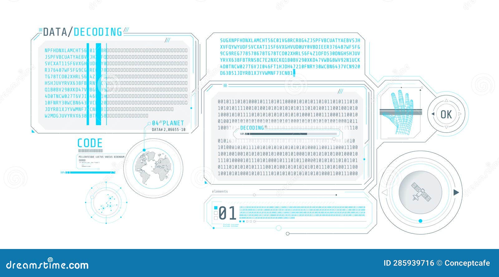 HUD Interface Design for Decoding Satellite Data. Stock Vector ...