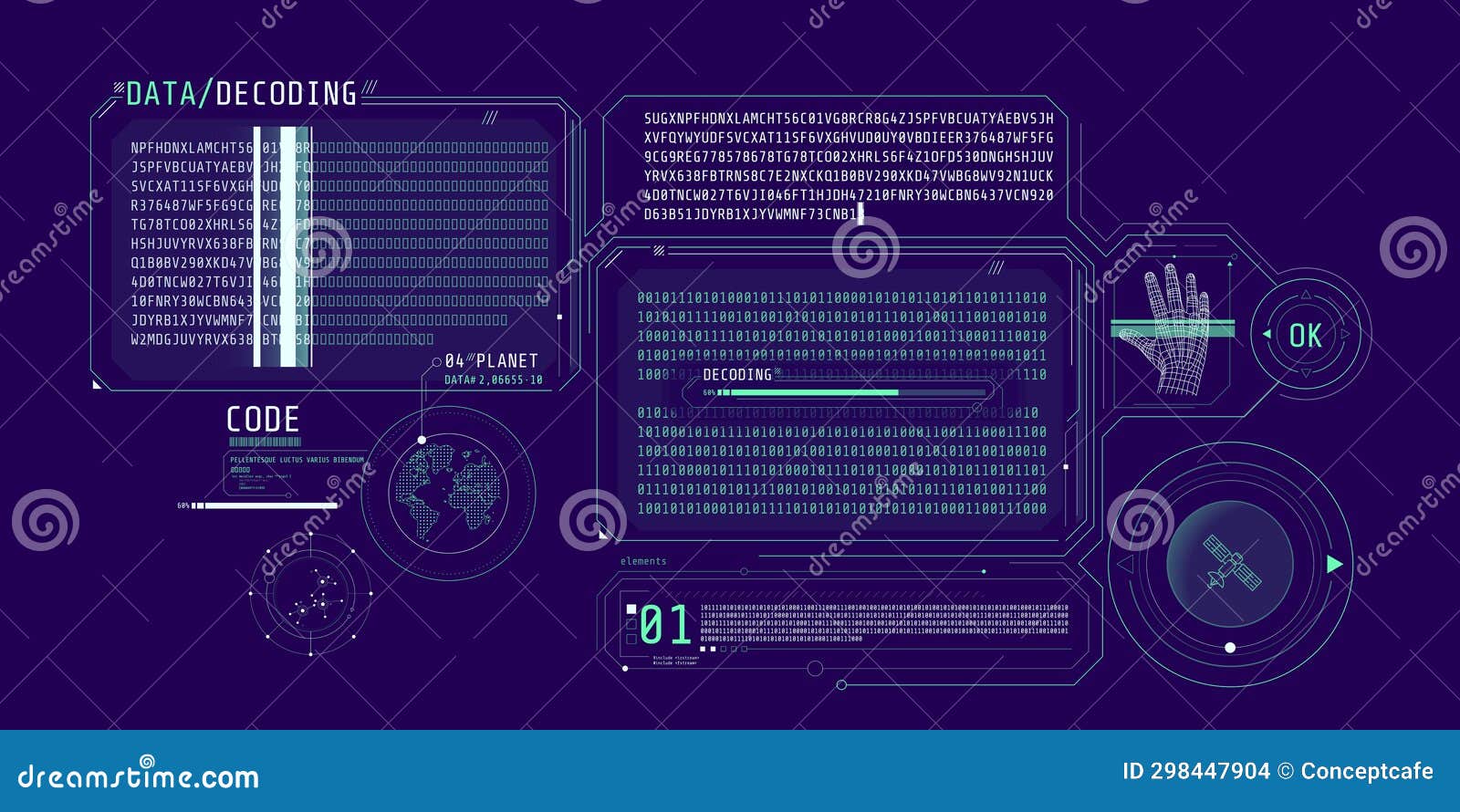 HUD Interface Design for Decoding Satellite Data. Stock Vector ...