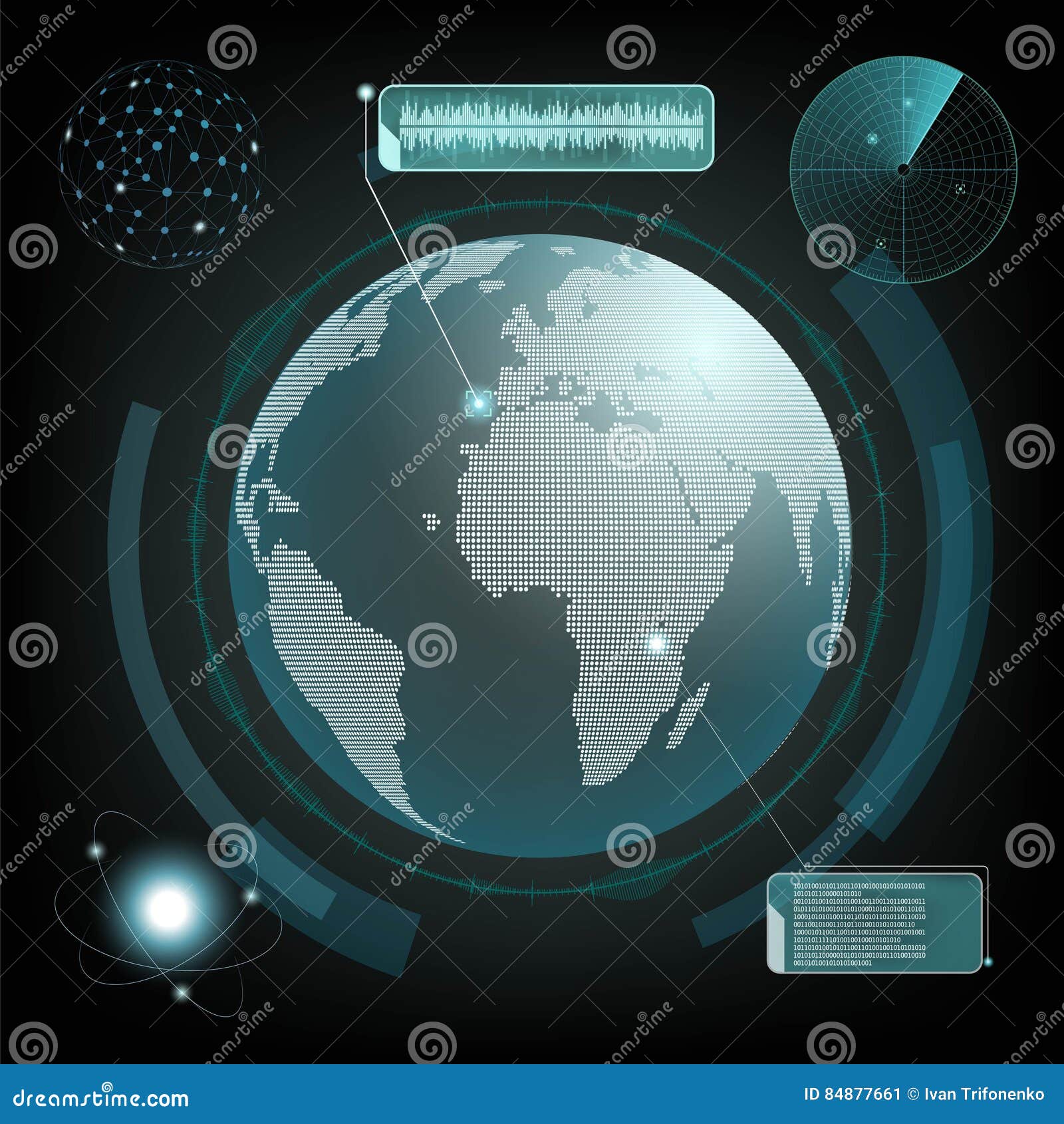 HUD Interface with Planet Earth and Radar. Computer Network and Stock ...