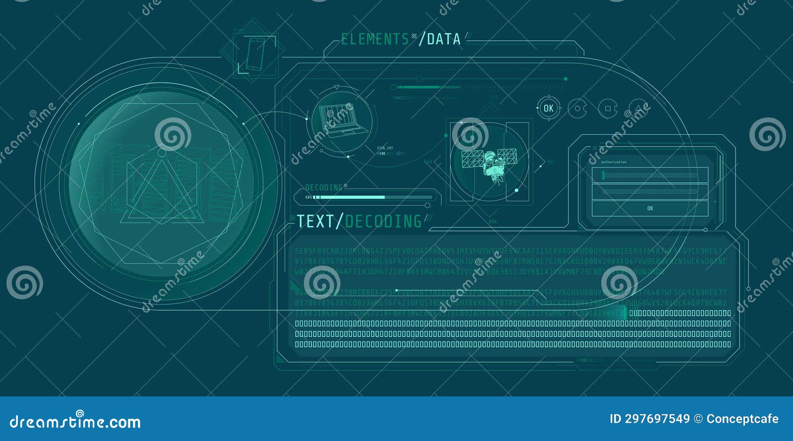 Hud Interface For Processing Server Data With Text Decoding Stock Vector Illustration Of Text 1699