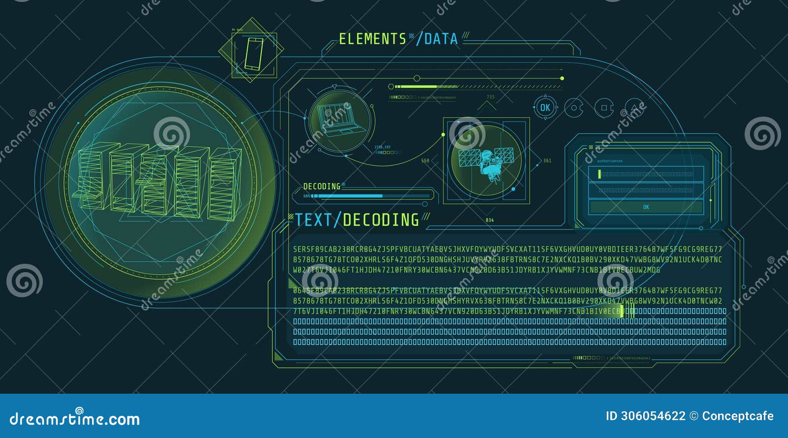 Hud Interface For Processing Server Data With Text Decoding Stock Illustration Illustration