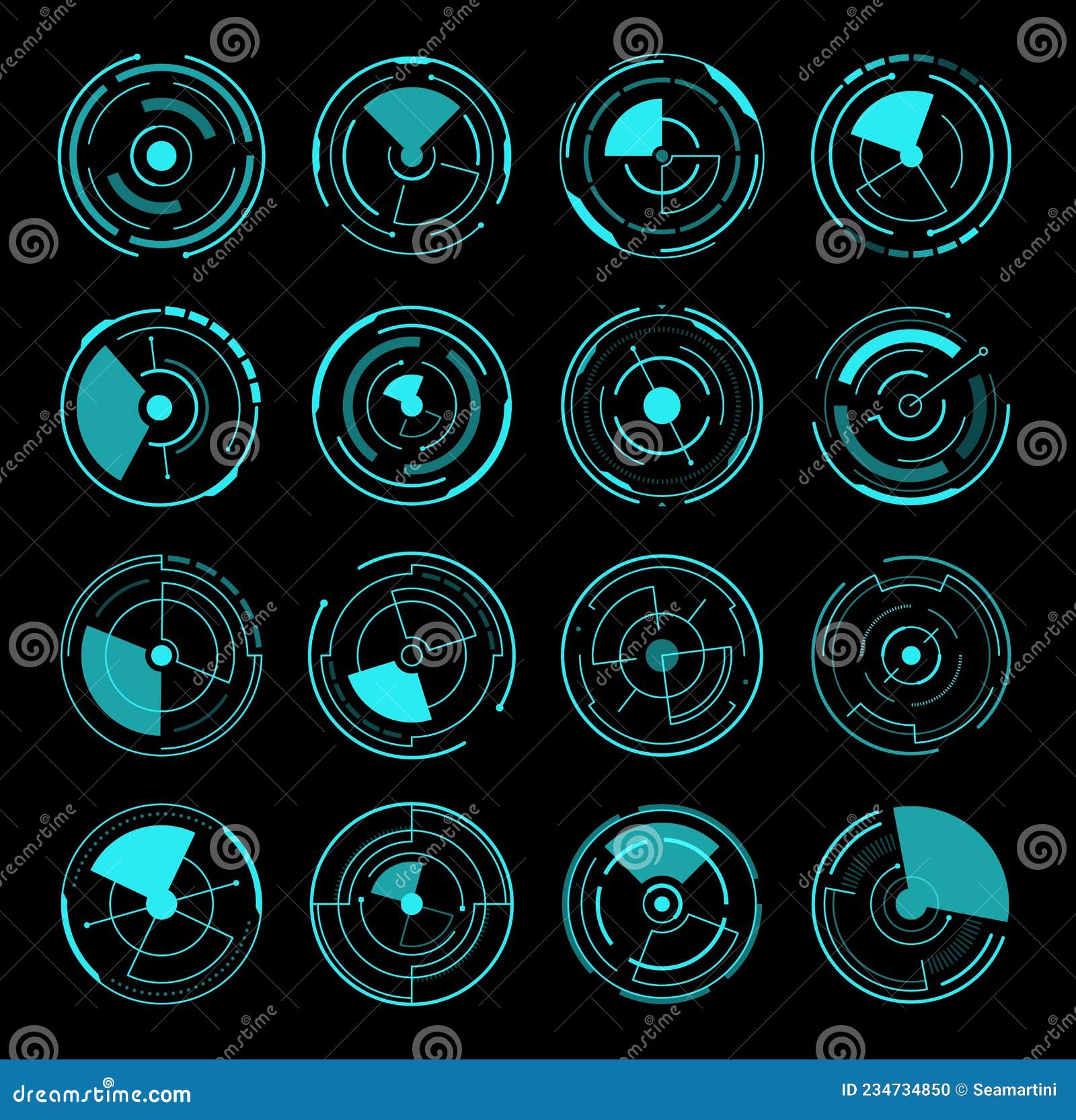HUD Interface Round Radars, Futuristic Game UI Stock Illustration ...