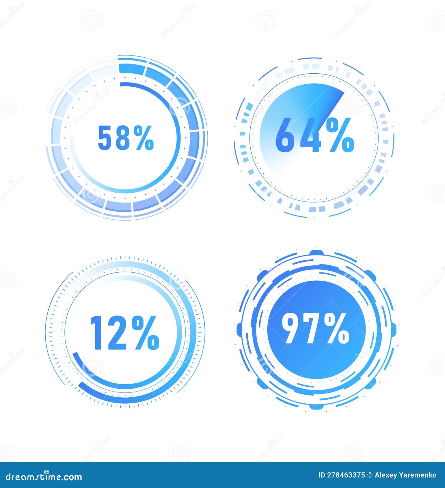 Hud loading bars white set stock vector. Illustration of progress ...