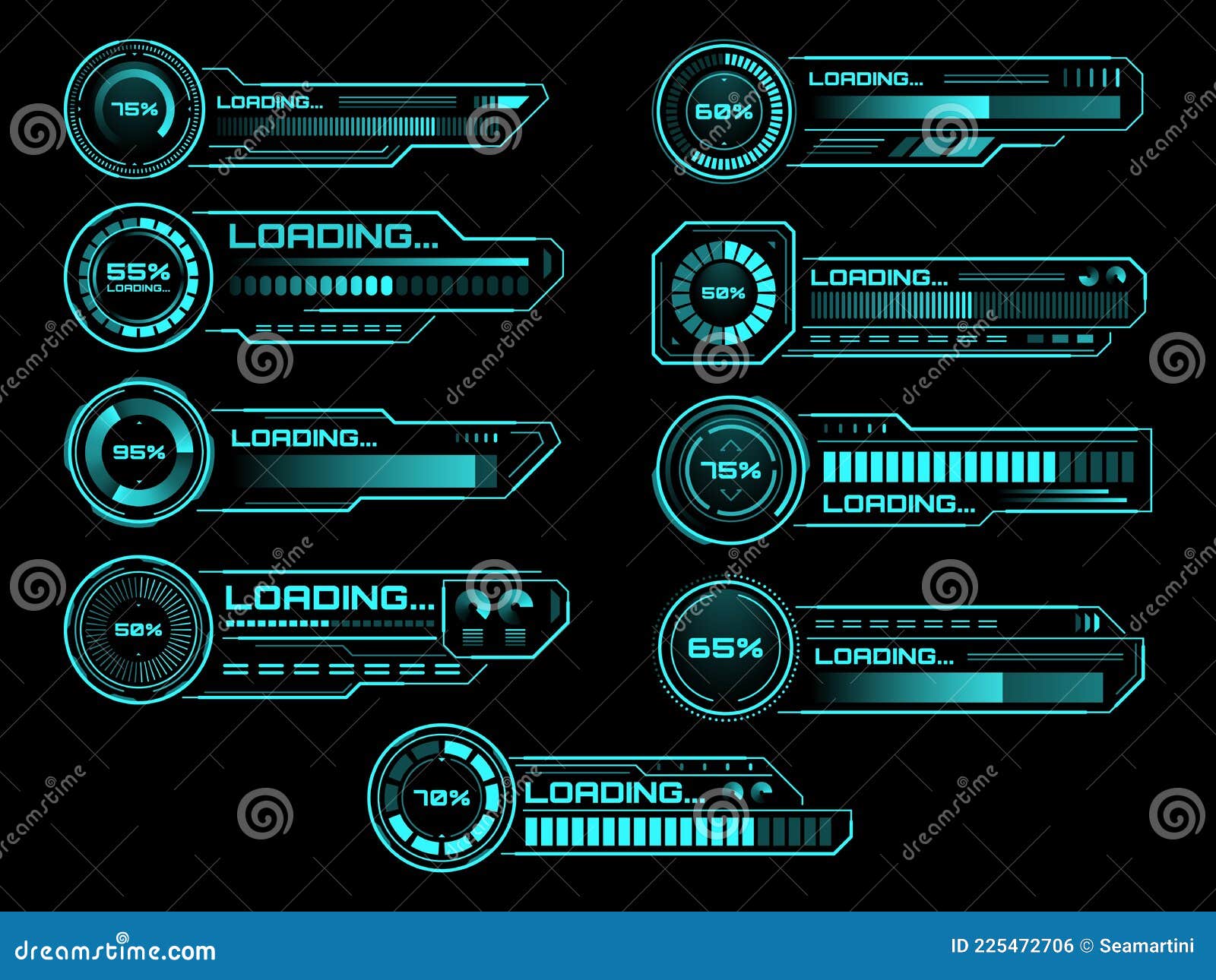 HUD Loading Process and Power Load Status Bars Stock Vector ...