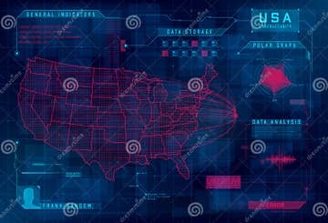 HUD Map of the USA. Set of HUD Callout Design Elements Stock Vector ...