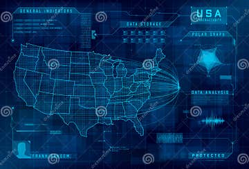HUD Map of the USA. Set of HUD Callout Design Elements Stock Vector ...