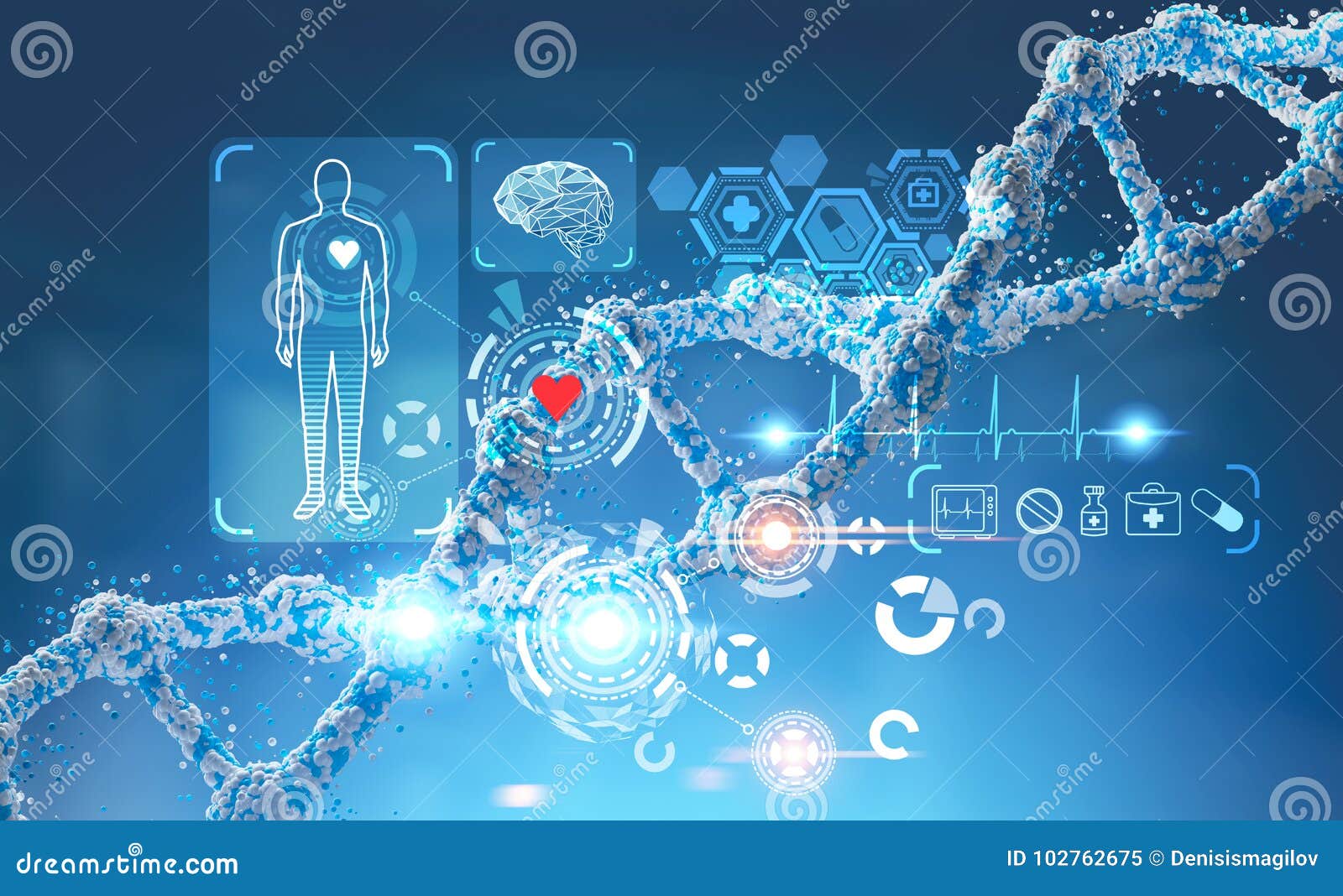 HUD Medico E Una Catena Del DNA Immagine Stock - Immagine di codice ...