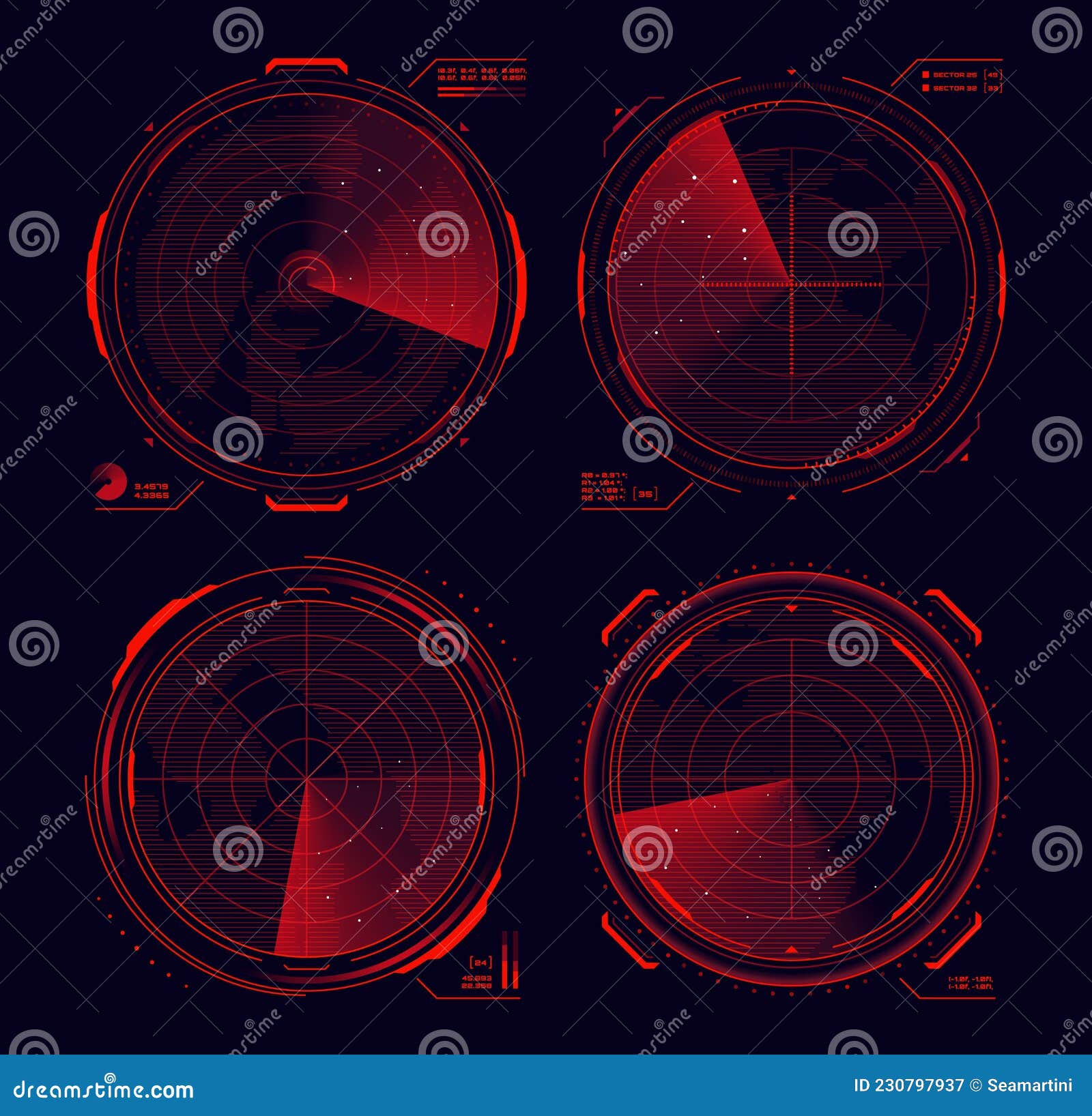 HUD Military Radar, Sonar Target Display Interface Stock Illustration ...