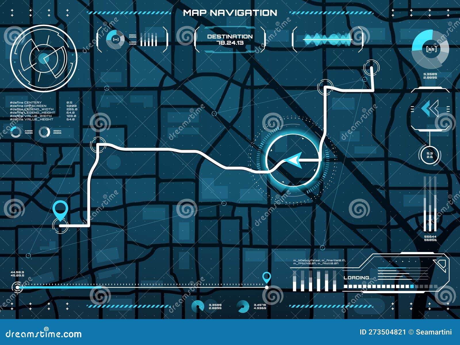 HUD Navigation Interface with Data To Reach Point Stock Illustration ...