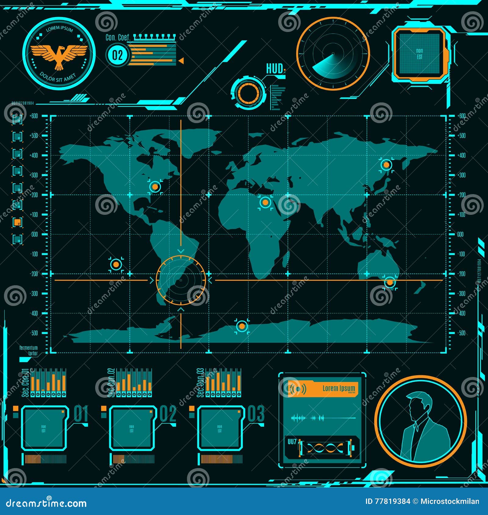 HUD Navigation Map Screen Elements. Stock Vector - Illustration of ...