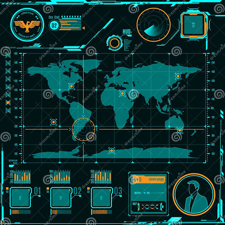 HUD Navigation Map Screen Elements. Stock Vector - Illustration of ...