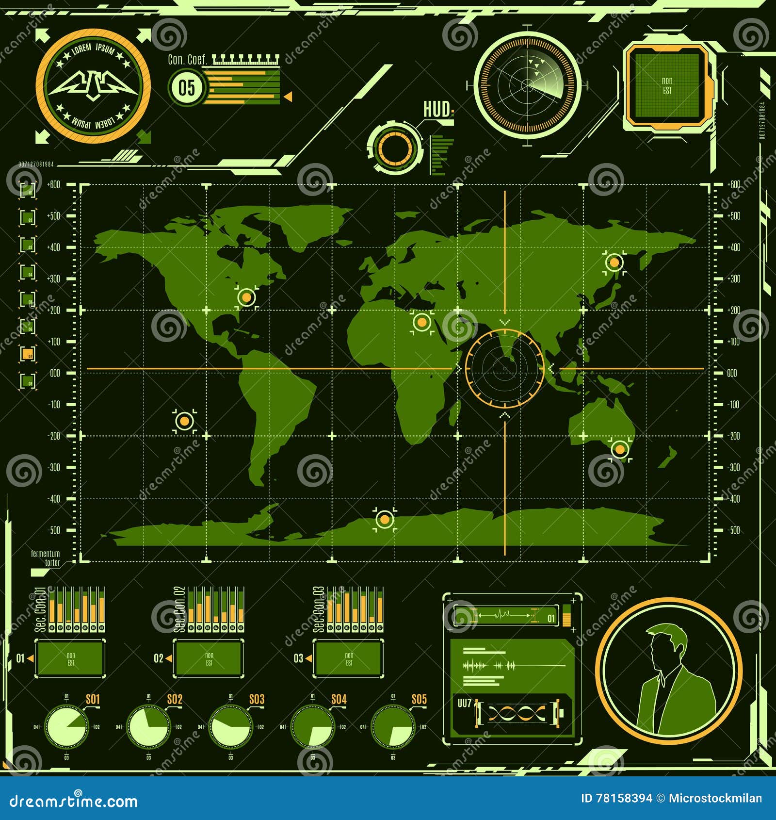 HUD Navigation Map Screen Elements. Stock Vector - Illustration of ...