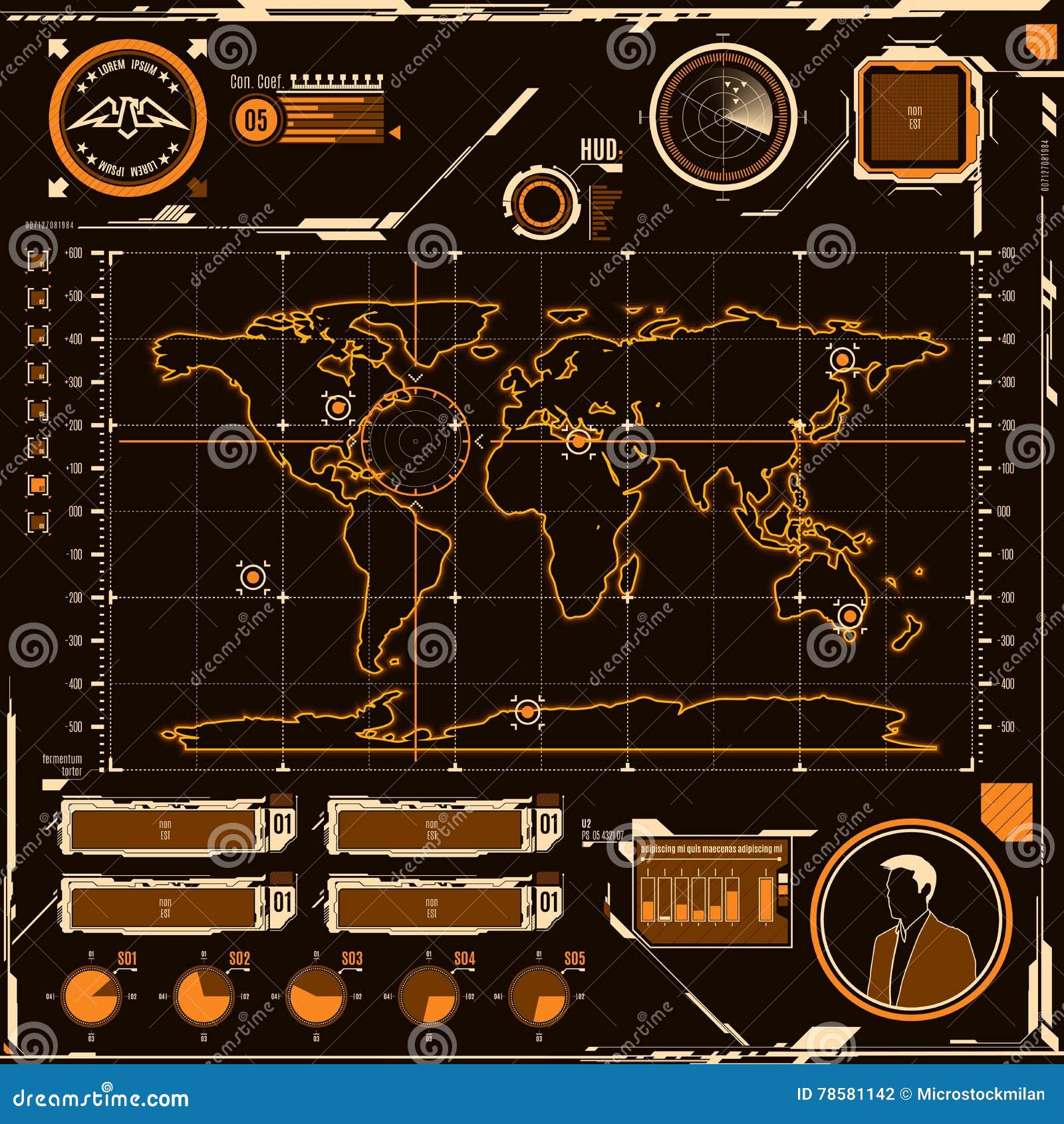 HUD Navigation Map Screen Elements. Stock Vector - Illustration of ...