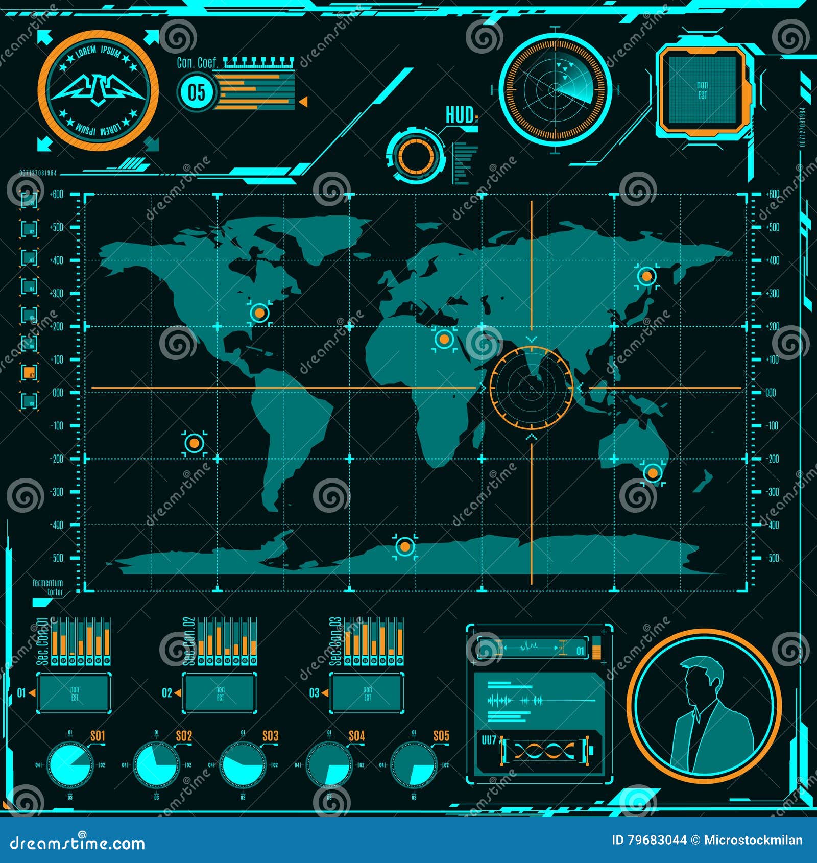 HUD Navigation Map Screen Elements. Stock Vector - Illustration of ...
