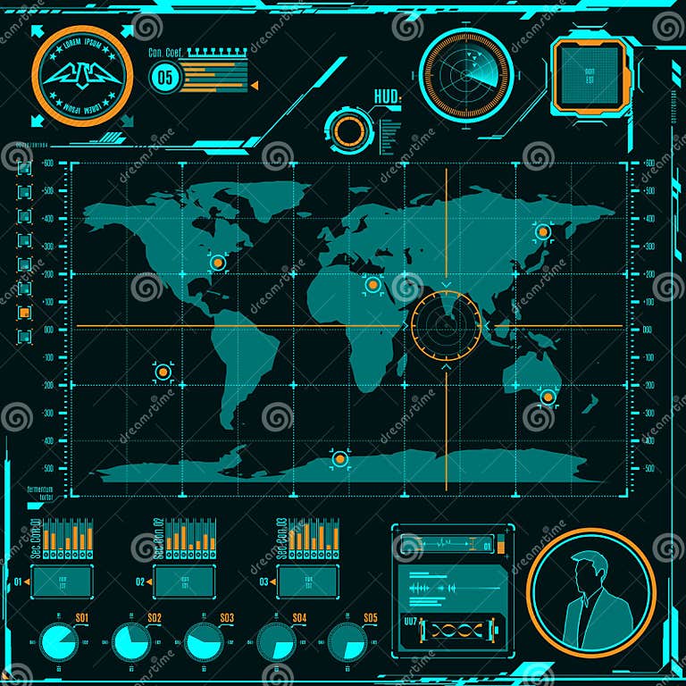 HUD Navigation Map Screen Elements. Stock Vector - Illustration of ...