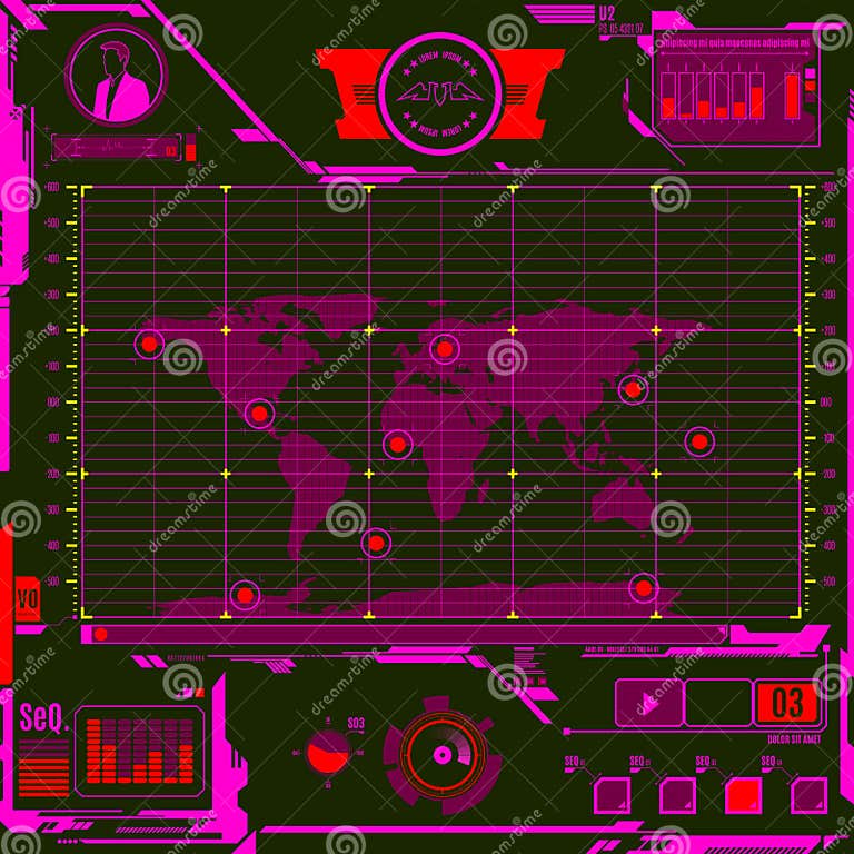 HUD Navigation Map Screen Elements. Stock Vector - Illustration of ...