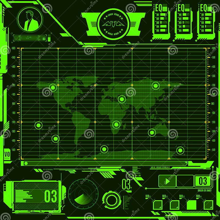 HUD Navigation Map Screen Elements. Stock Vector - Illustration of ...