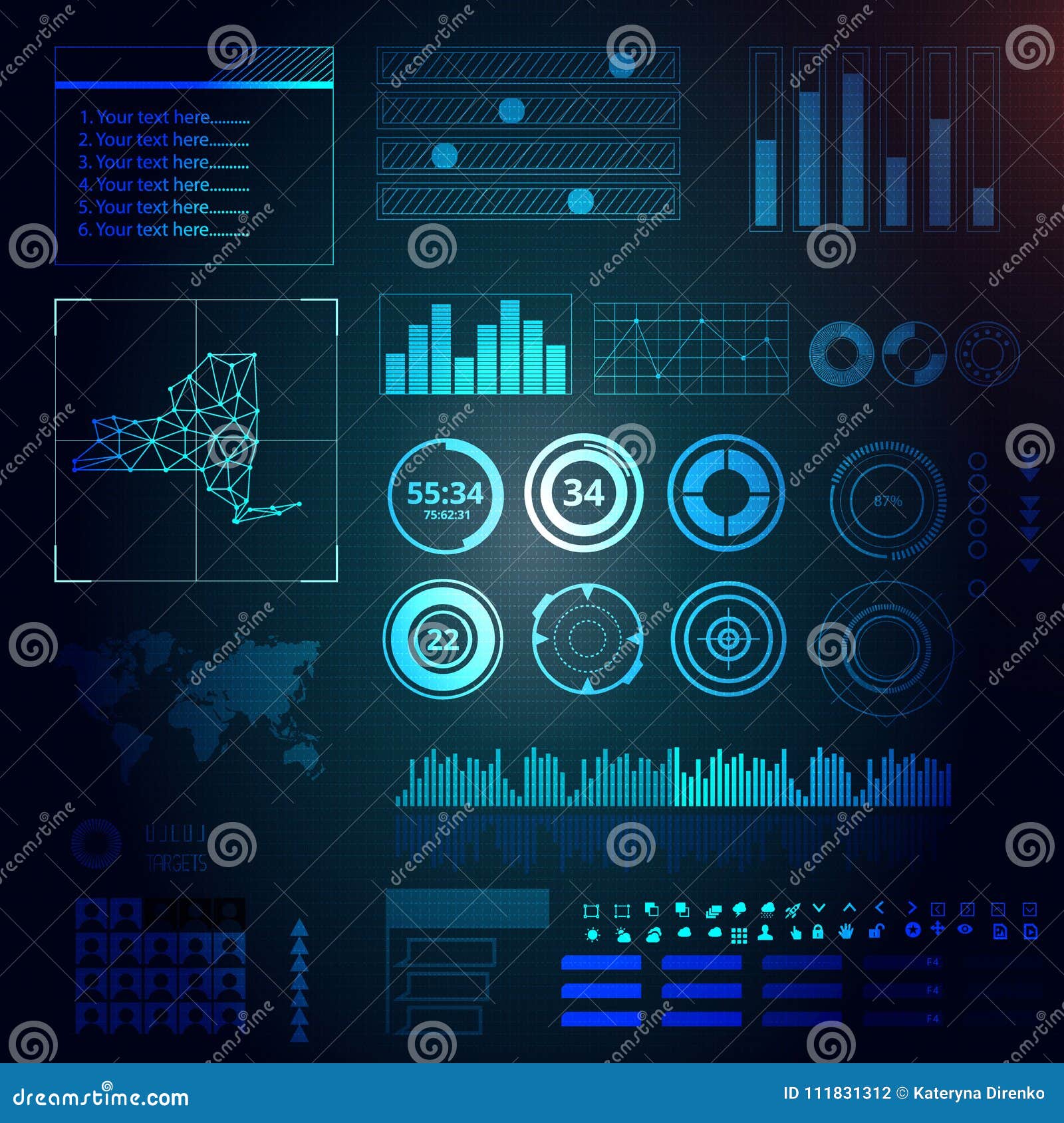 HUD Navigation Map Screen Elements. Stock Illustration - Illustration ...