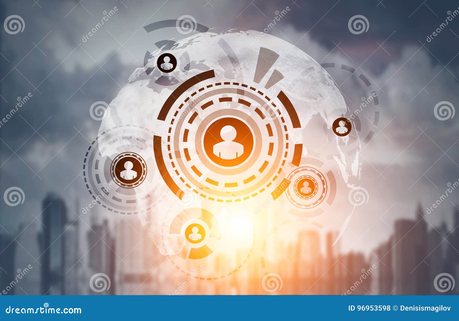 HUD Network, Globe, Gray City Stock Photo - Image of communication ...