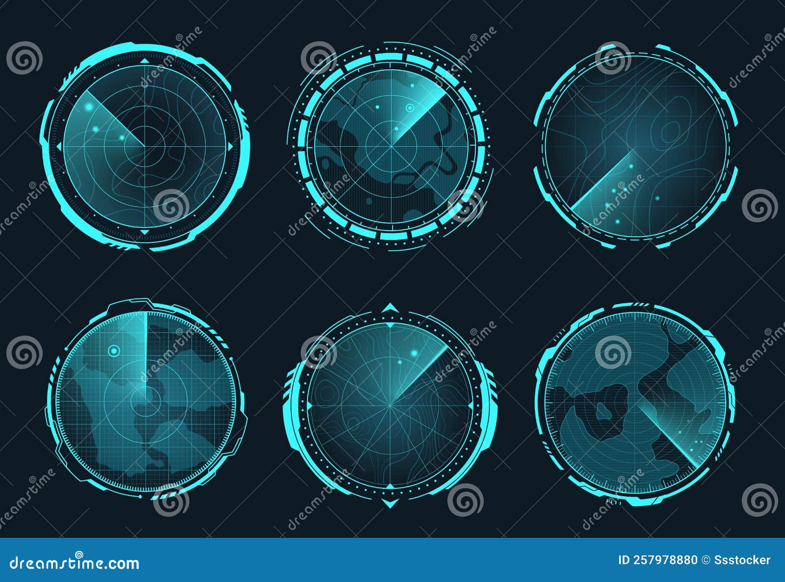 Hud Radar. Navy Sonar Digital Target Detect System for War Weapon in ...