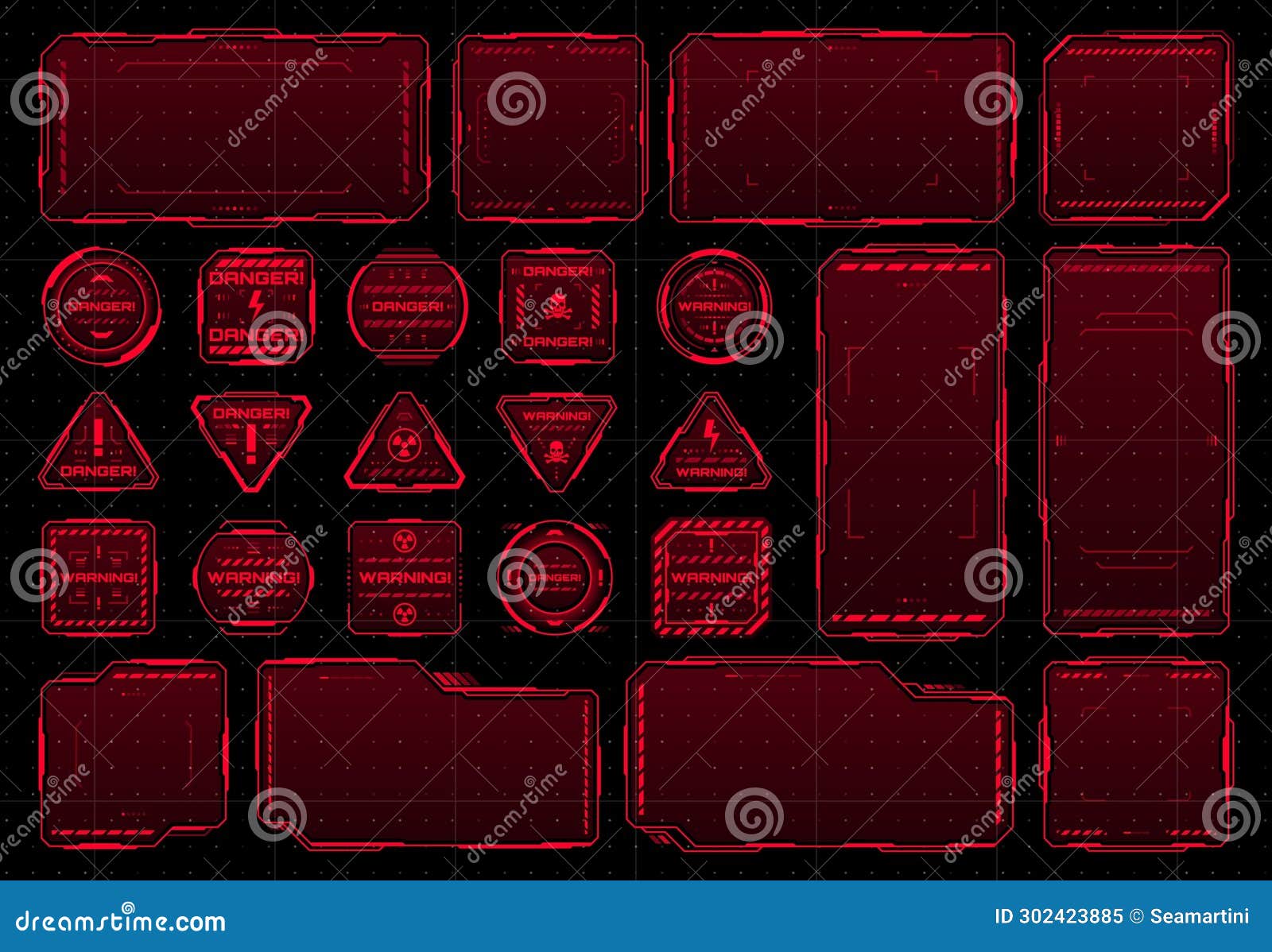 HUD Red Warning Frames, Futuristic Screen Borders Stock Vector ...
