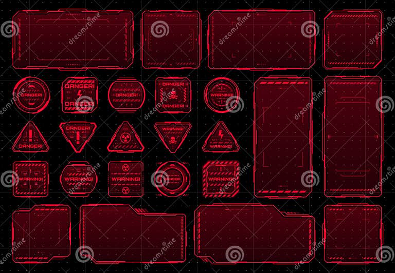 HUD Red Warning Frames, Futuristic Screen Borders Stock Vector ...