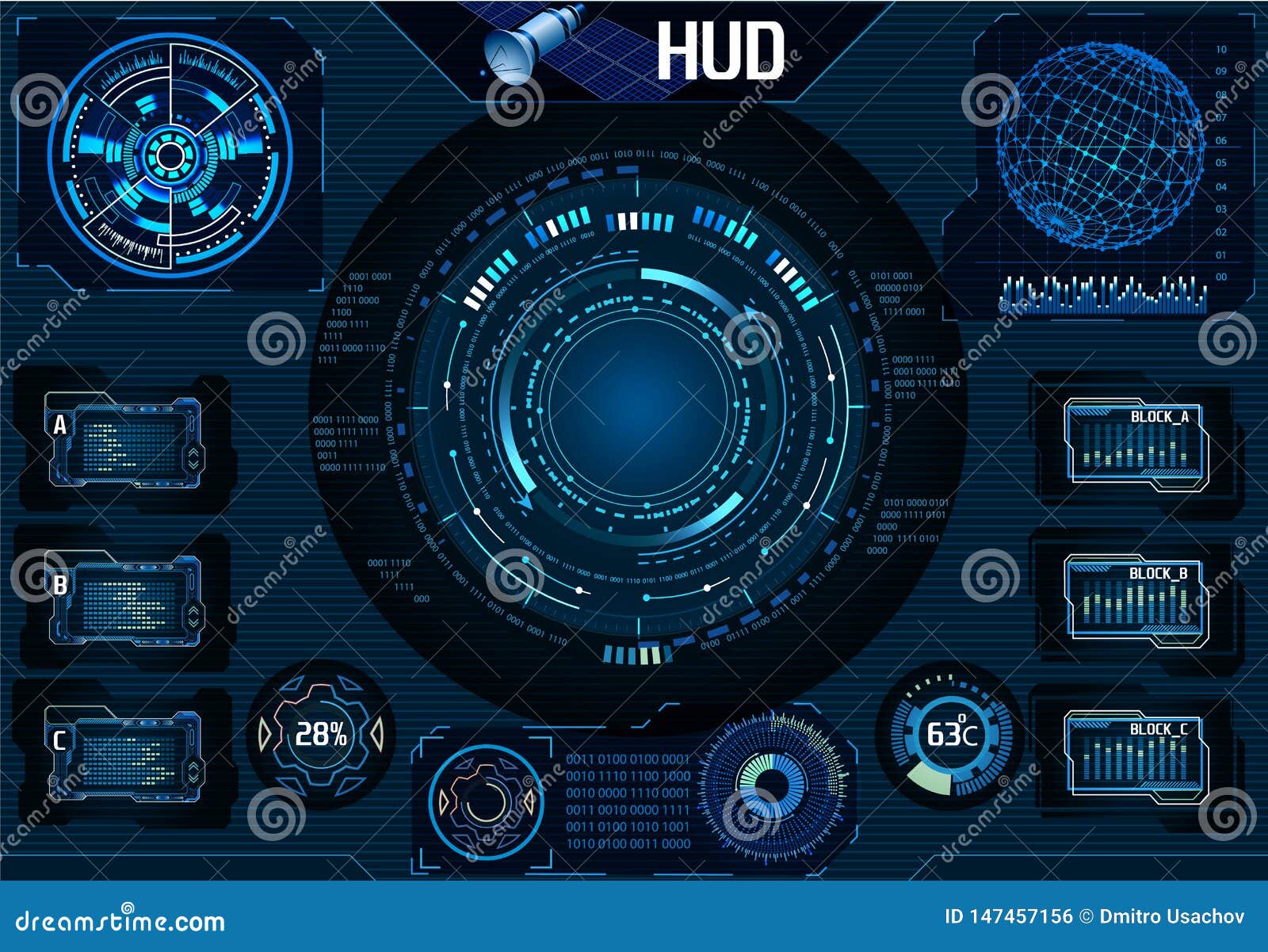 HUD Satellite UI. Navigator, Camera. Infographic Elements. Technology ...