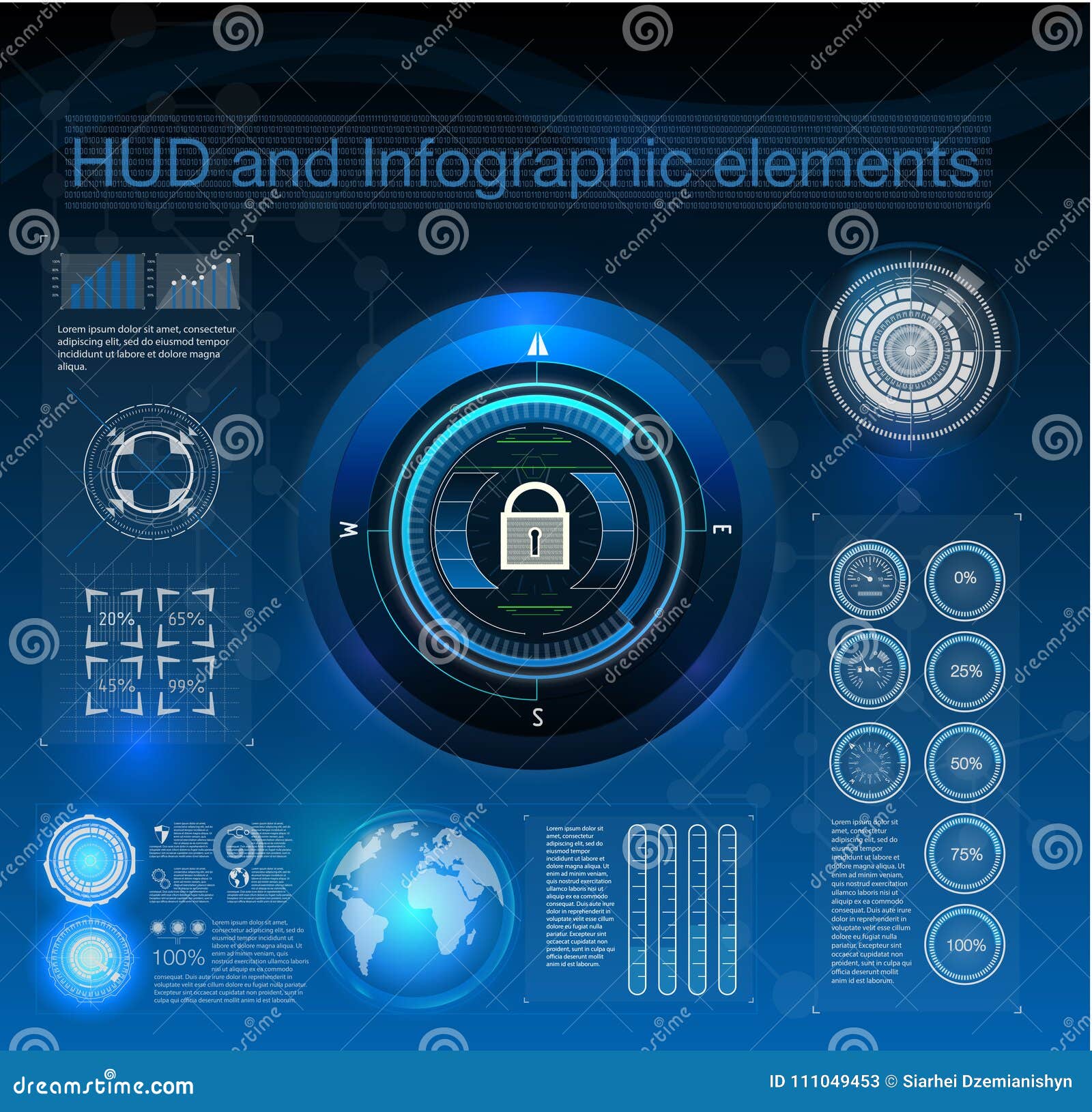 HUD Style in Network Security Vector Illustration. Infographic Elements ...