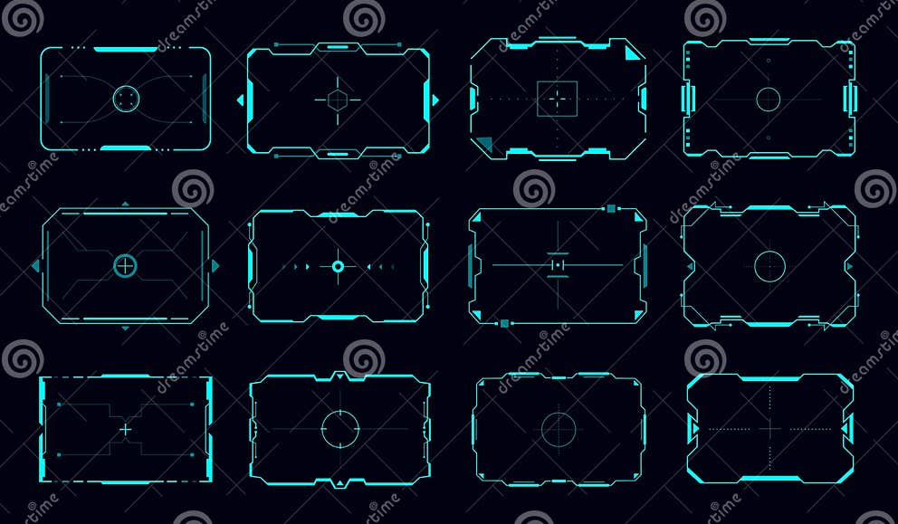 HUD Target Frames and Aim Control Panel Borders Stock Vector - Illustration of crosshair ...