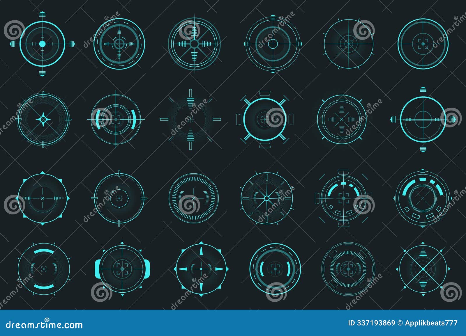 HUD Target Pointer Mega Set Elements in Flat Graphic Design. Bundle Objects of Futuristic User ...