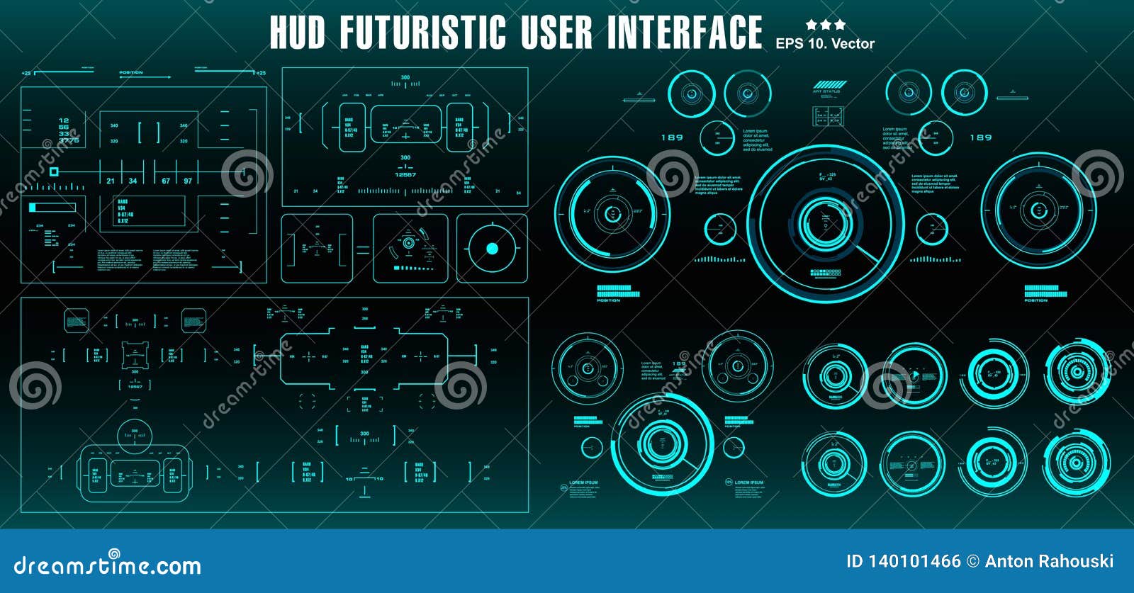 HUD Target Set Green Futuristic User Interface. Dashboard Display ...