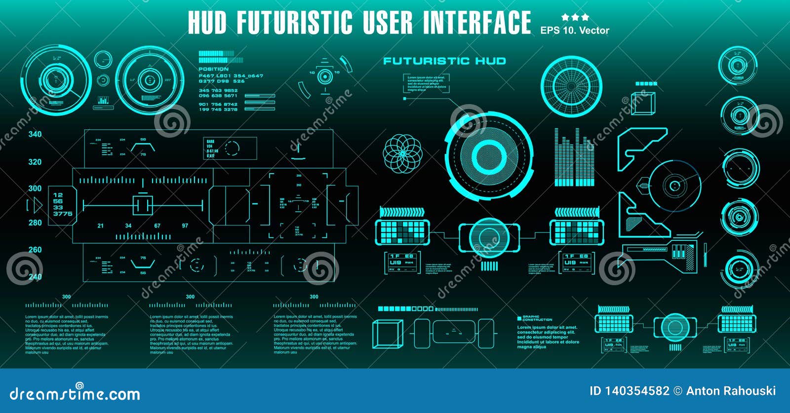 HUD Target Set Green Futuristic User Interface. Dashboard Display ...