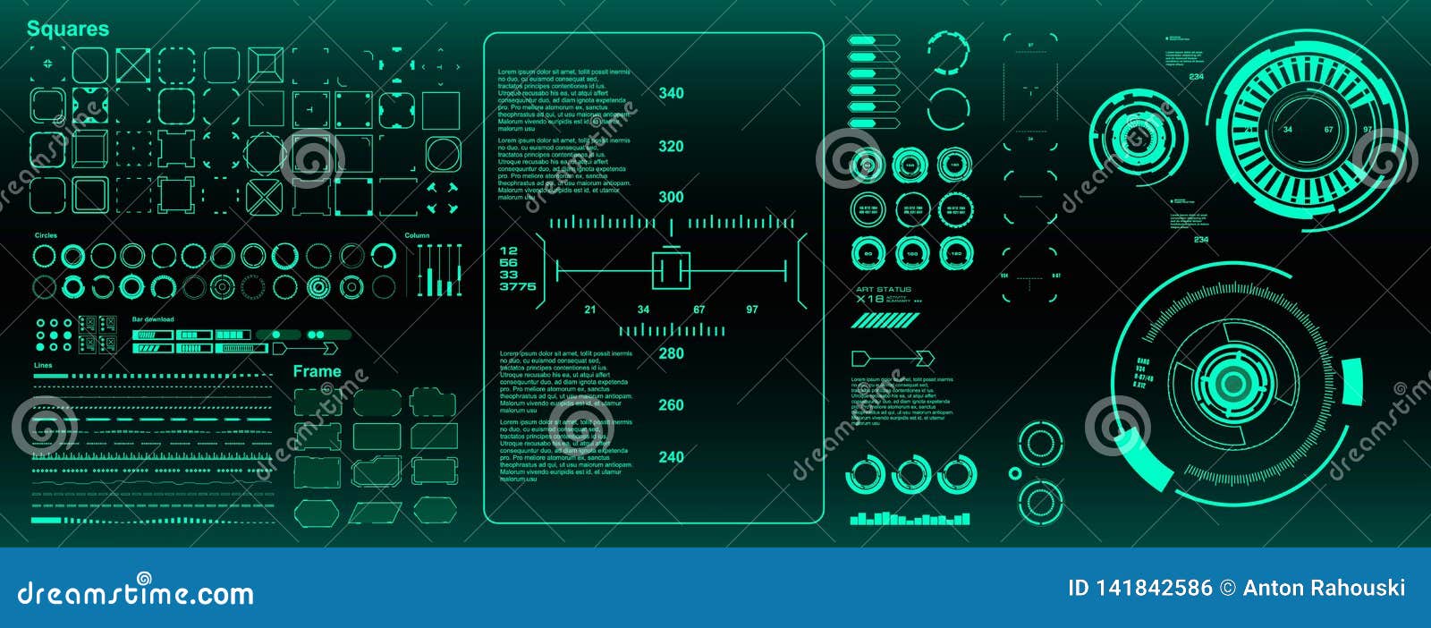 HUD Target Set Green Futuristic User Interface. Dashboard Display ...