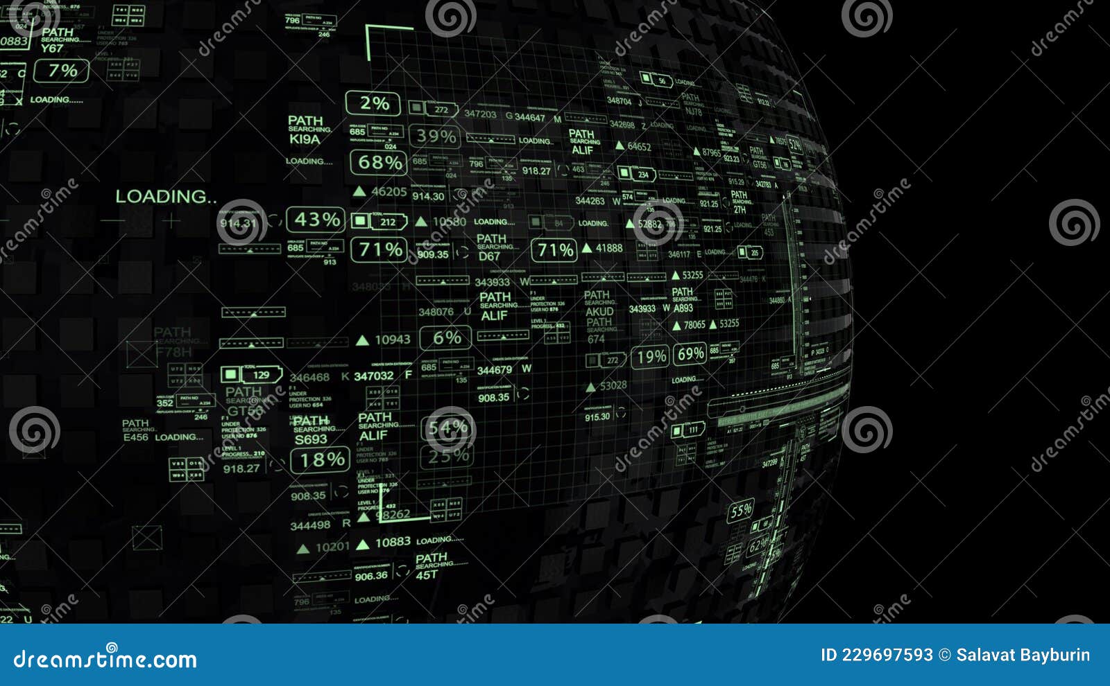 HUD Technological Background.Globe Map and Digital Data Code. Stock ...