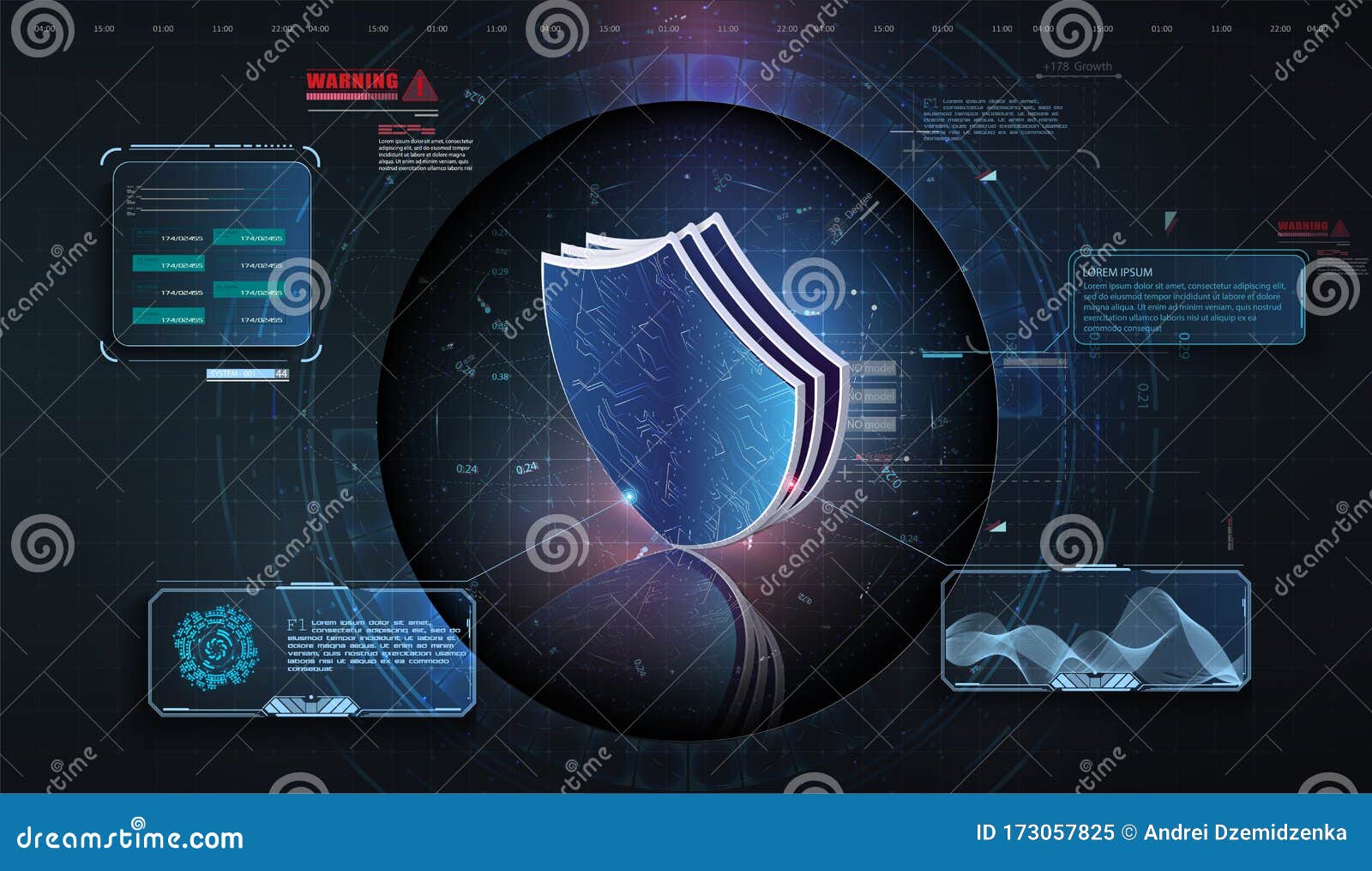 Hud Ui Abstract Virtual Graphic Touch User Interface Cyber Security Concept Shield With Icon