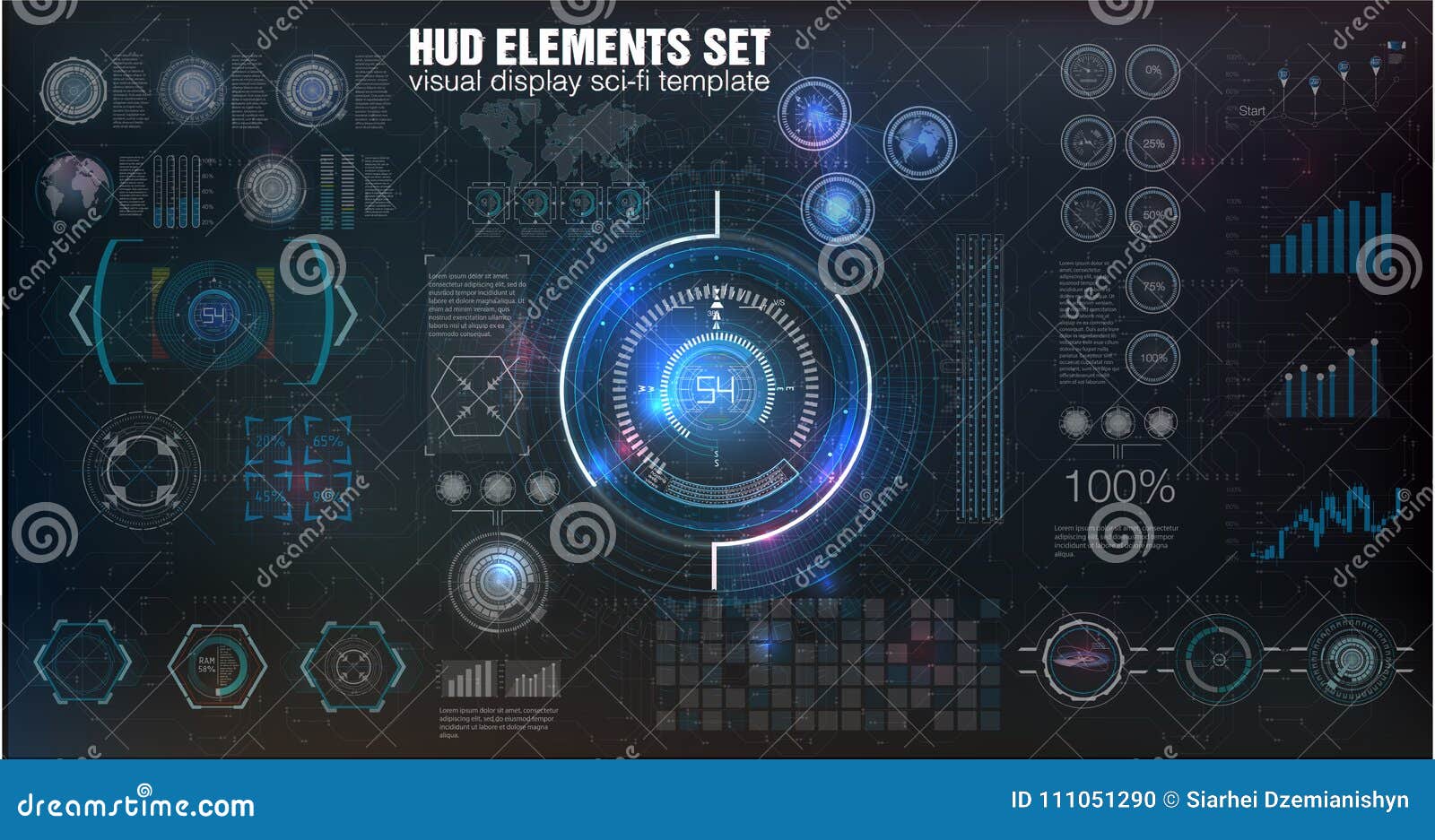 HUD UI. Abstract Virtual Graphic Touch User Interface. Infographic. Vector Science Abstract ...