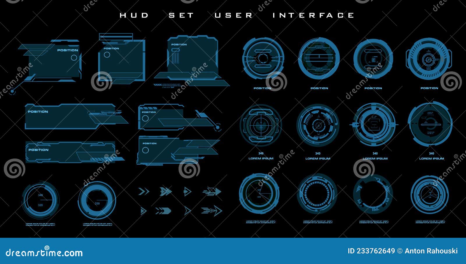 HUD Ui Elements Set. Scopes and Navigation Elements for the Game Interface. Dialog Boxes Stock ...