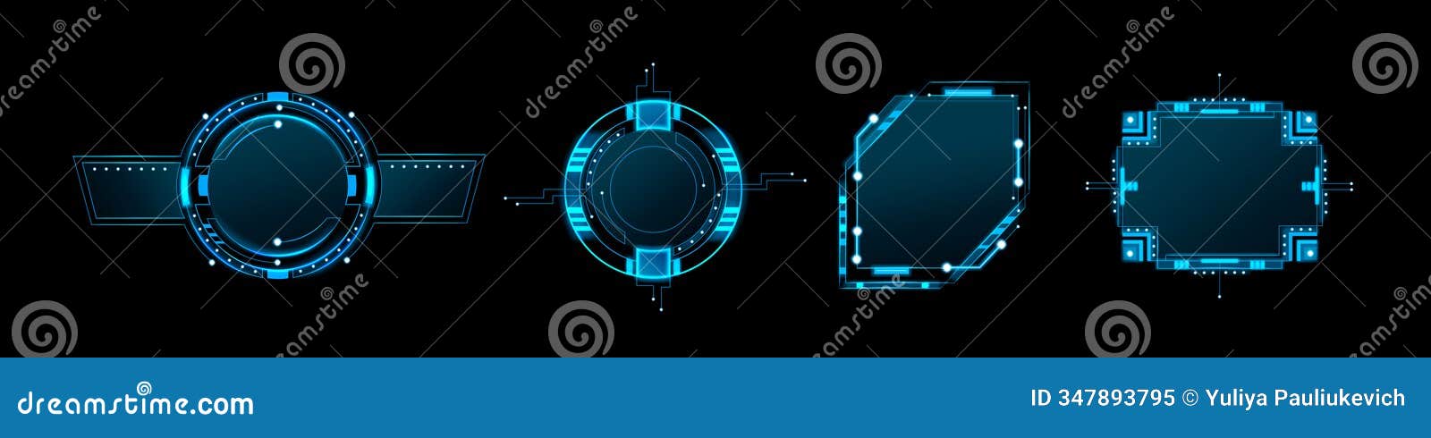 Sfi-fi Game Frame Vector Space HUD Set, Digital Cyber Overlay Border ...