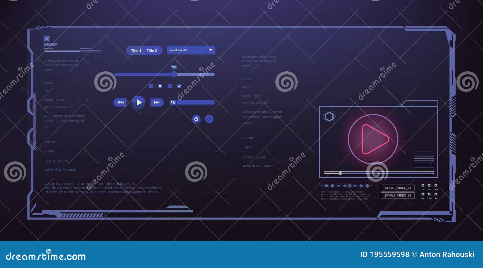HUD UI Screen for Media App. Futuristic Media Player with Elements of ...