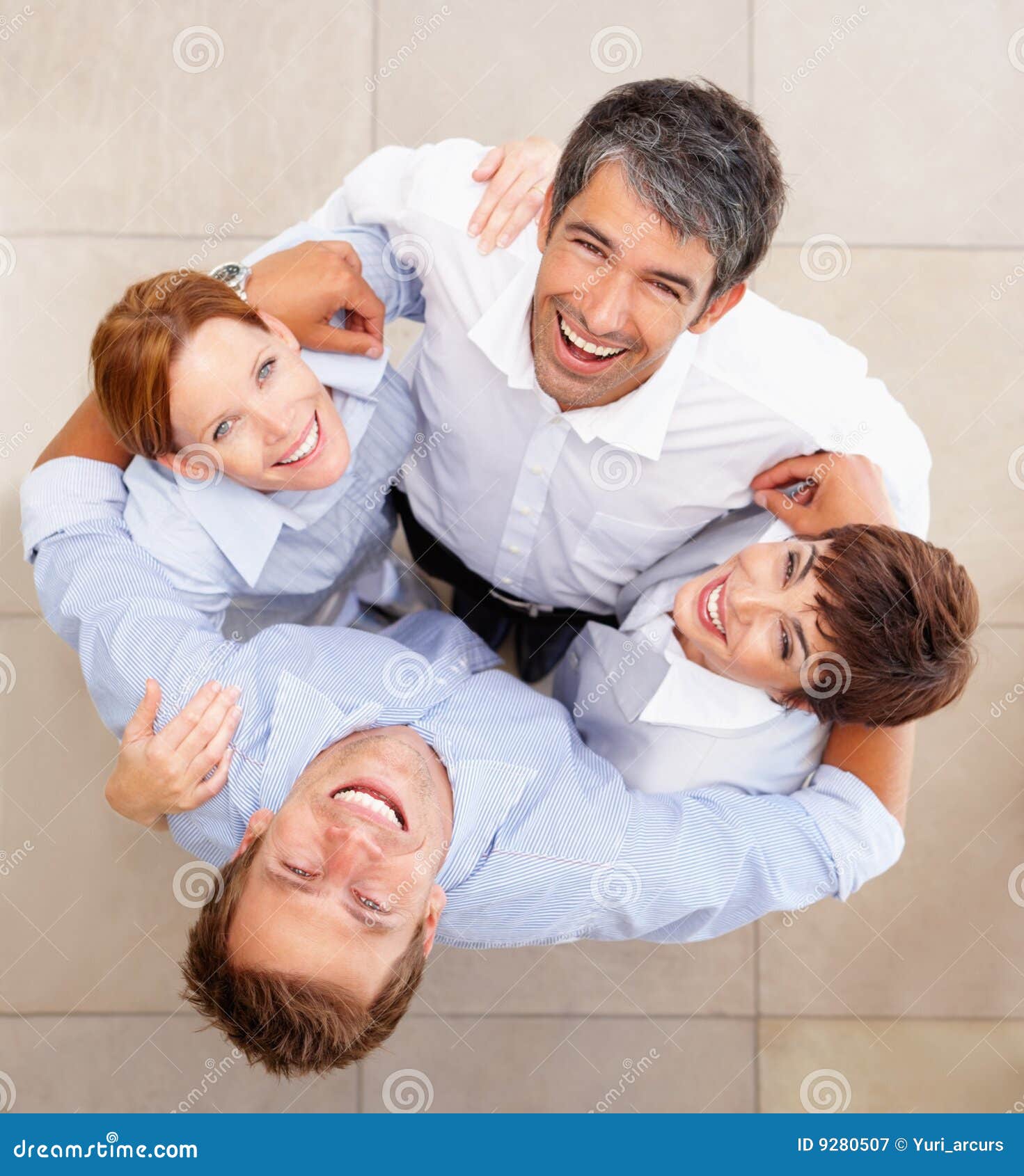 Huddle: Top View of Coworkers Standing Together Stock Image - Image of ...