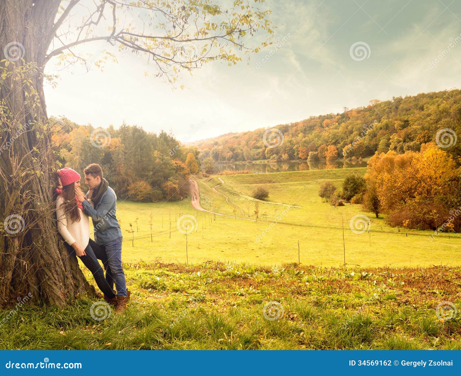 Hug in the autumn park stock photo. Image of forest, handsome - 34569162