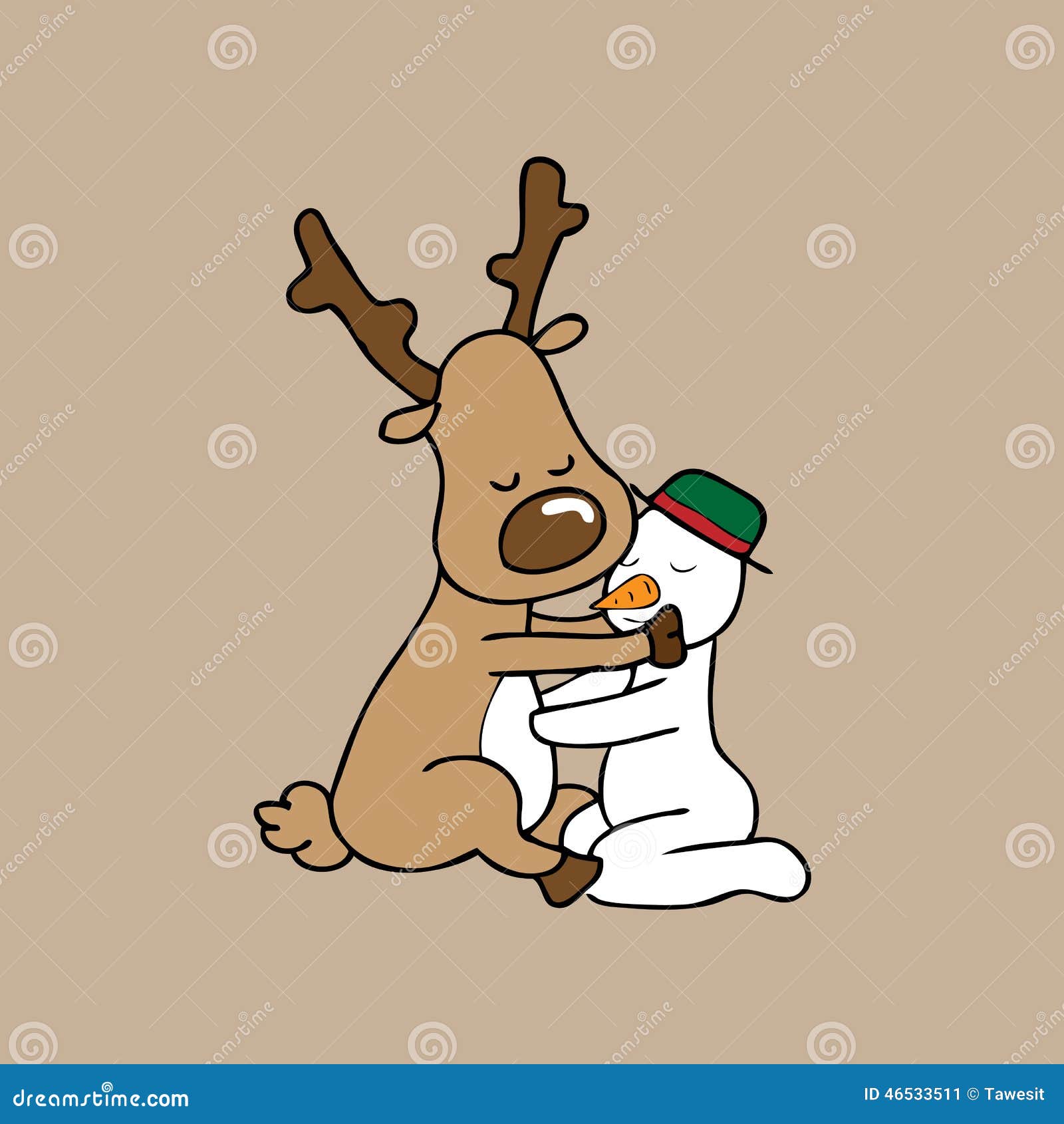 Hug Christmas Reindeer and Snowman Stock Vector - Illustration of ...