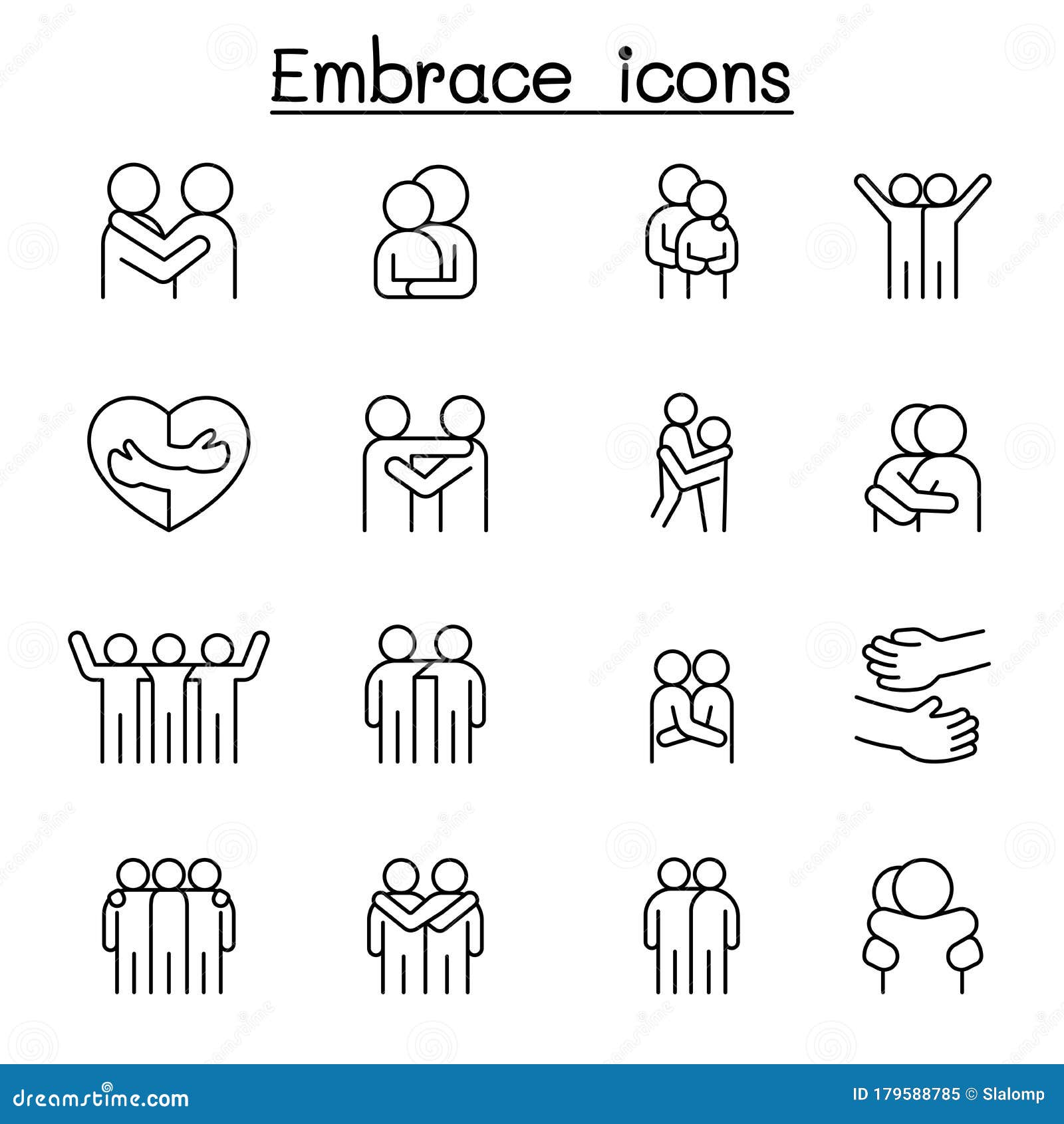 Hug Icon Set in Thin Line Style Stock Vector - Illustration of friend ...