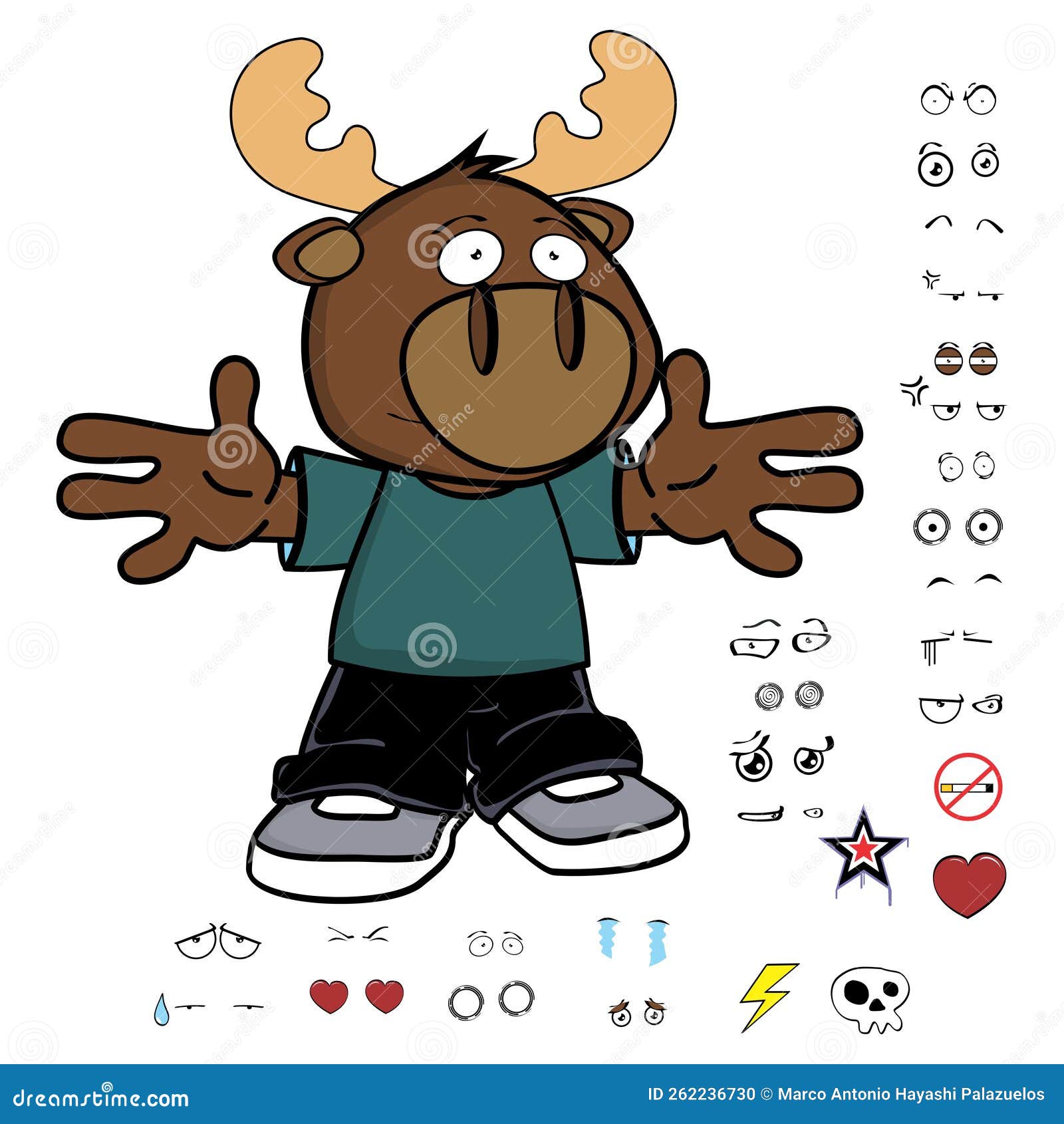 Hug Moose Kid Character Cartoon Expressions Set in Vector Format Stock ...